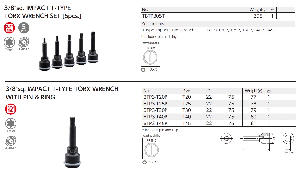Ichiban Precision Sdn Bhd - KTC - KTC Impact T-Type Torx Wrench Set